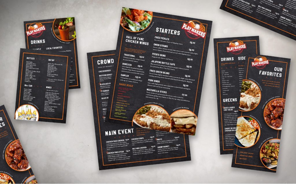 Playmakers Sports Bar Menus - Creative Chameleon Studio