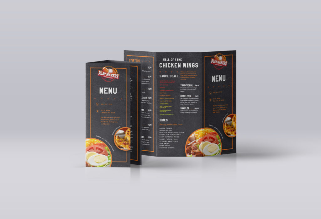Playmakers Sports Bar Menus - Creative Chameleon Studio